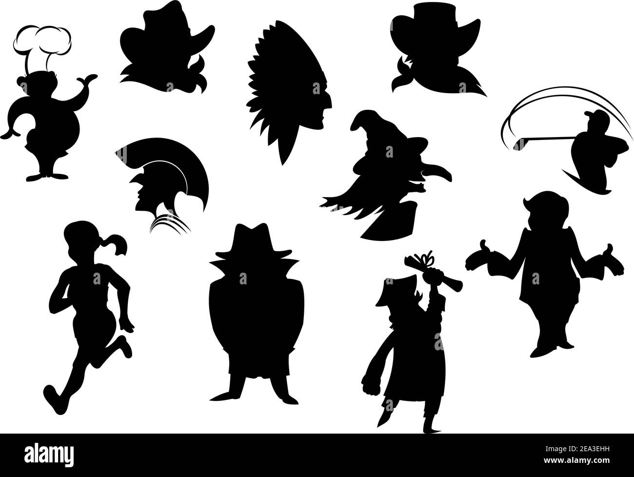 Set of cartoon silhouettes isolated on white background Stock Vector ...