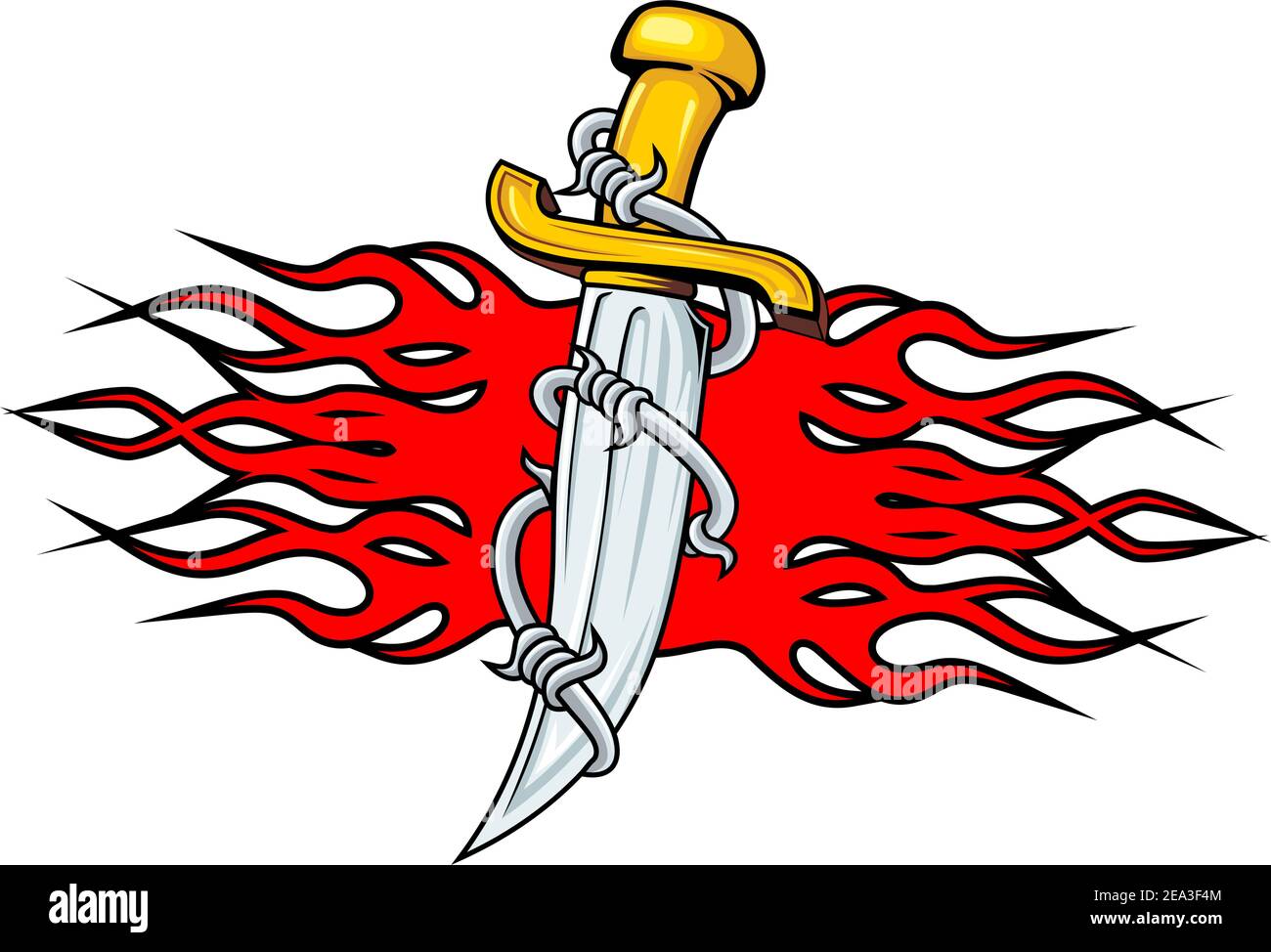 Sharp dagger with barbed wire and flames for tattoo design Stock Vector ...