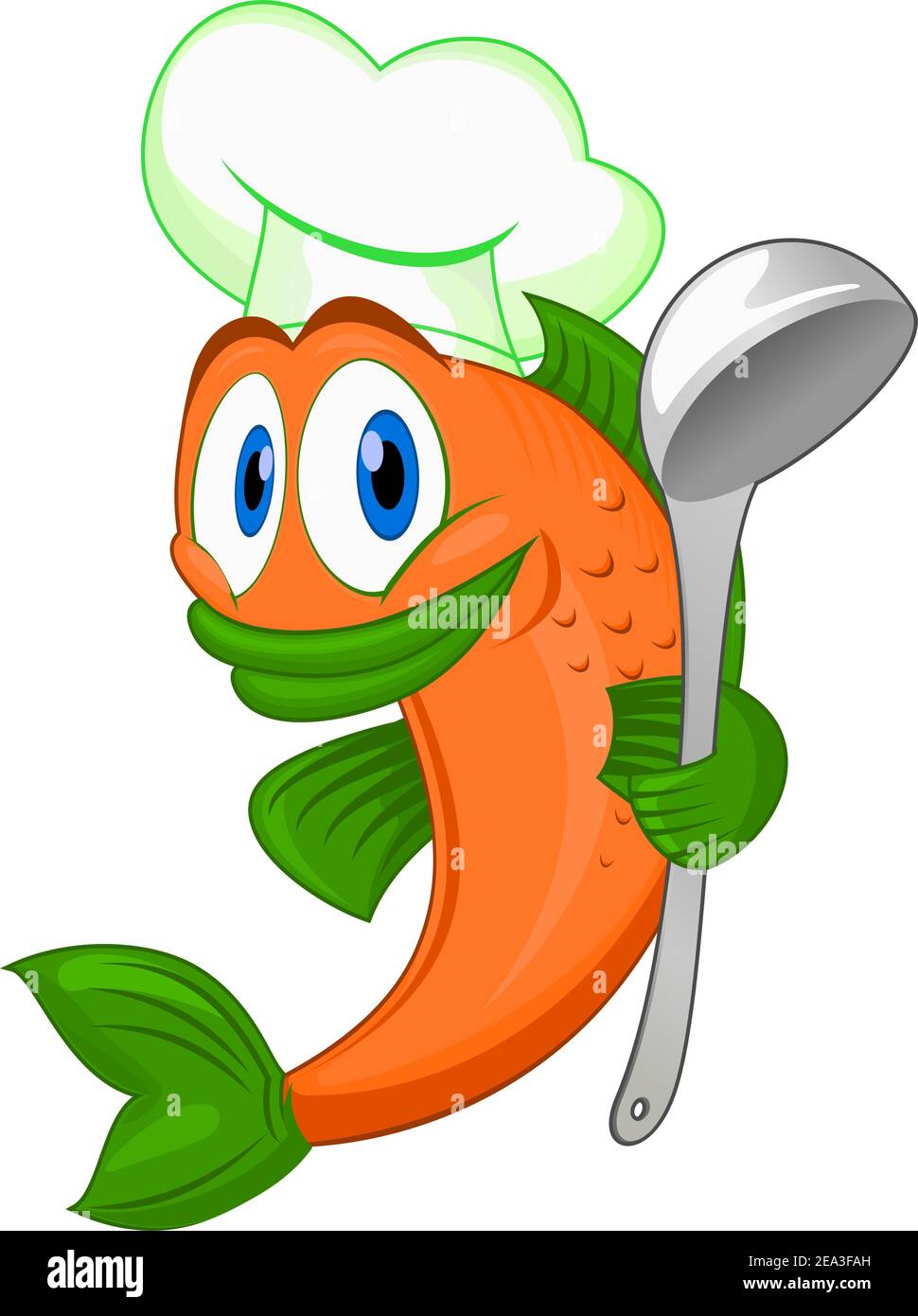 Cartoon cook fish with dishware for cooking concept isolated on white ...