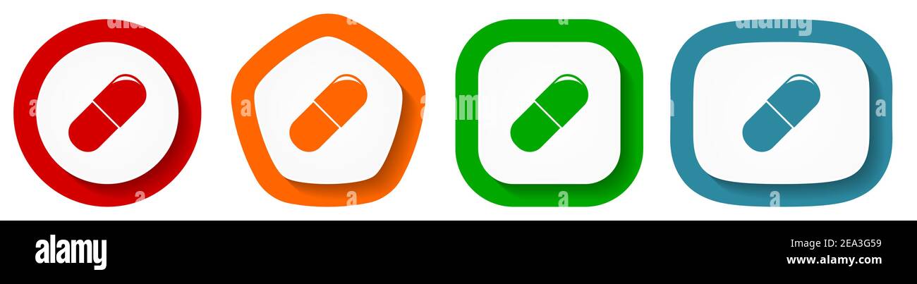 Drugs vector icon set, flat design buttons on white background Stock ...