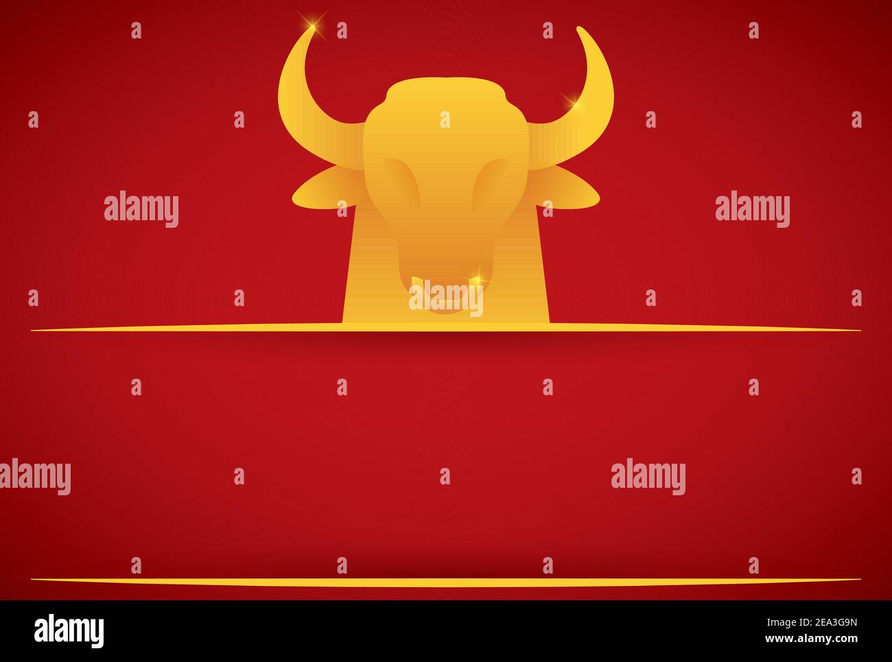 Template with golden ox or bull head with nose ring and glows, space ...