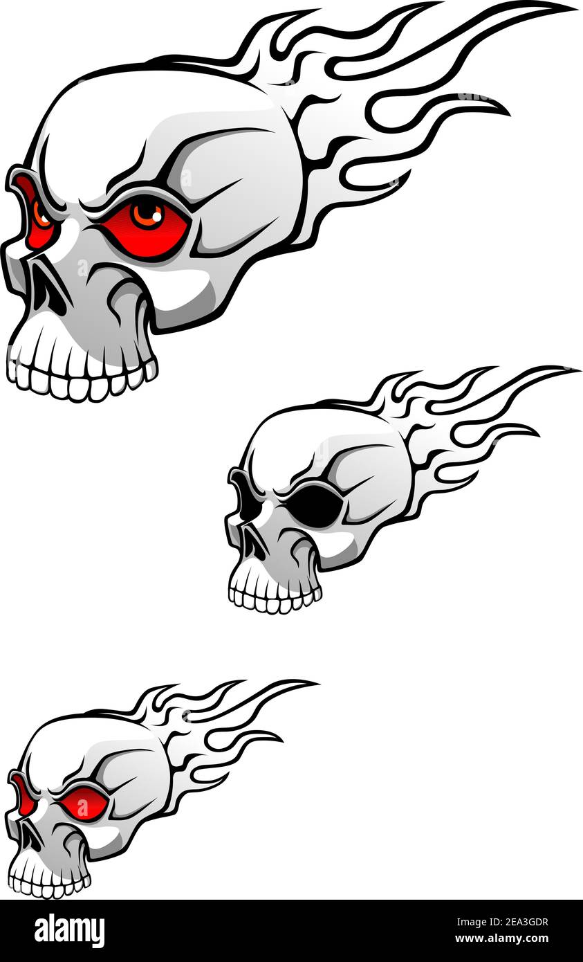 Danger evil skull with flames as a tattoo isolated on white Stock ...