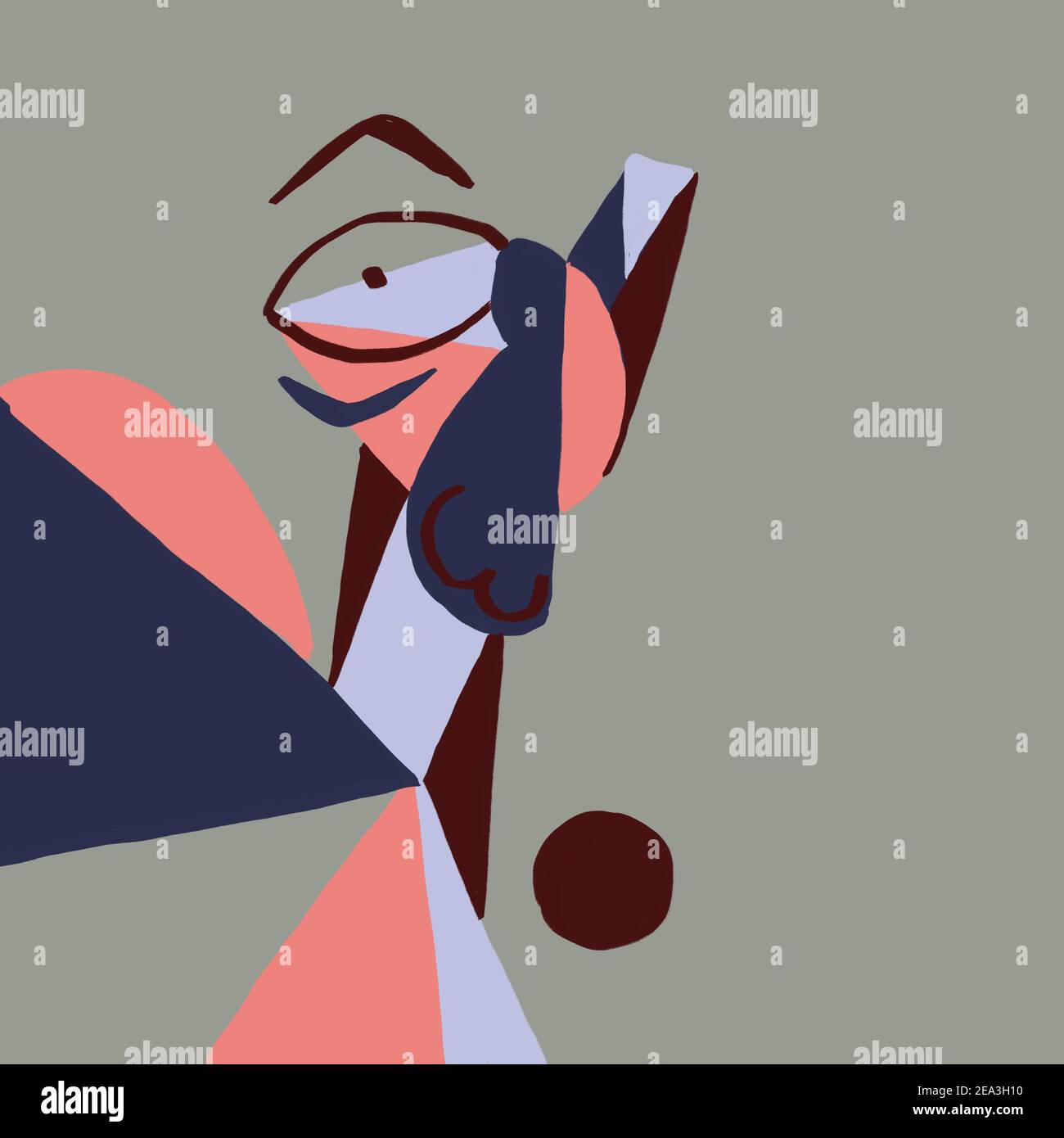 Abstract Cubism face with eye and nose. Humanism african art style with ...