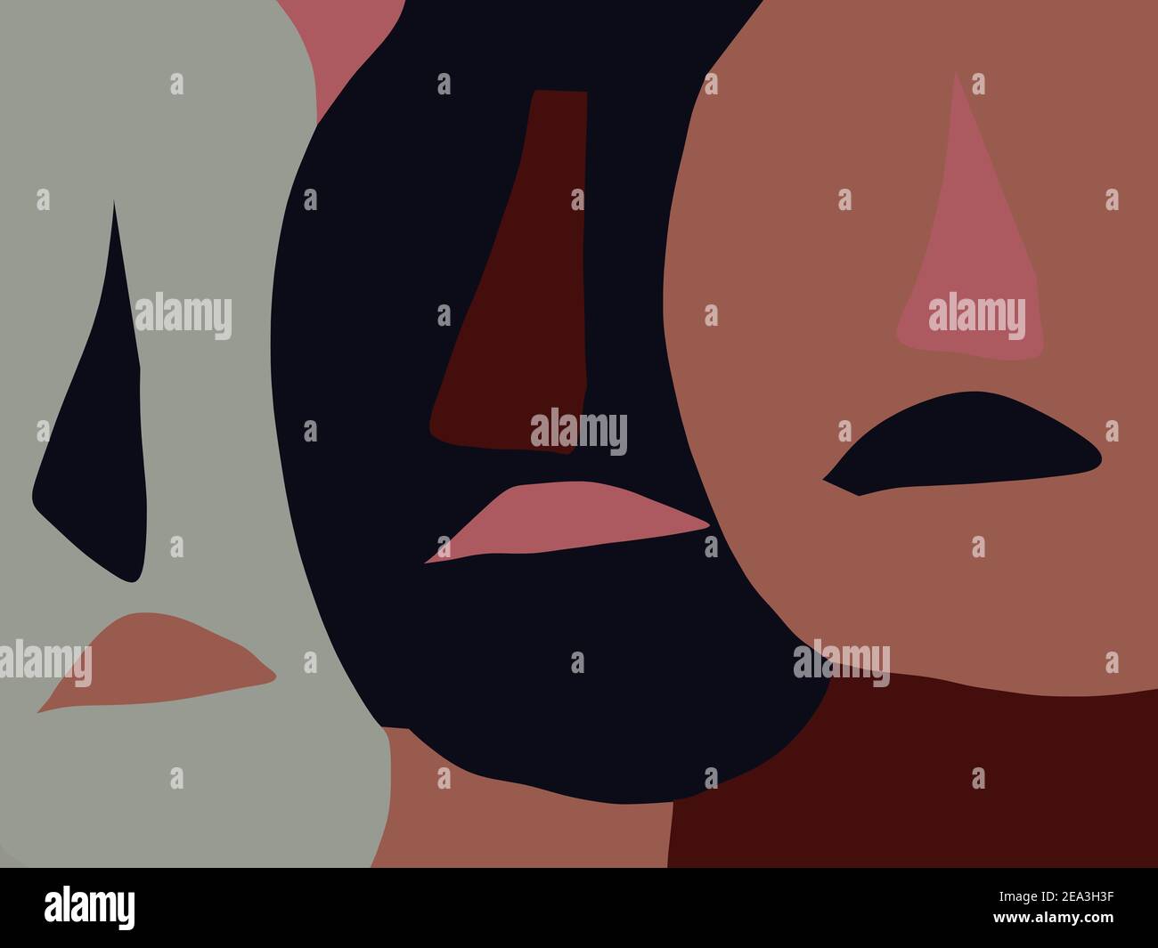 Strange round face with stylish design. Simple humanism nose and lips ...