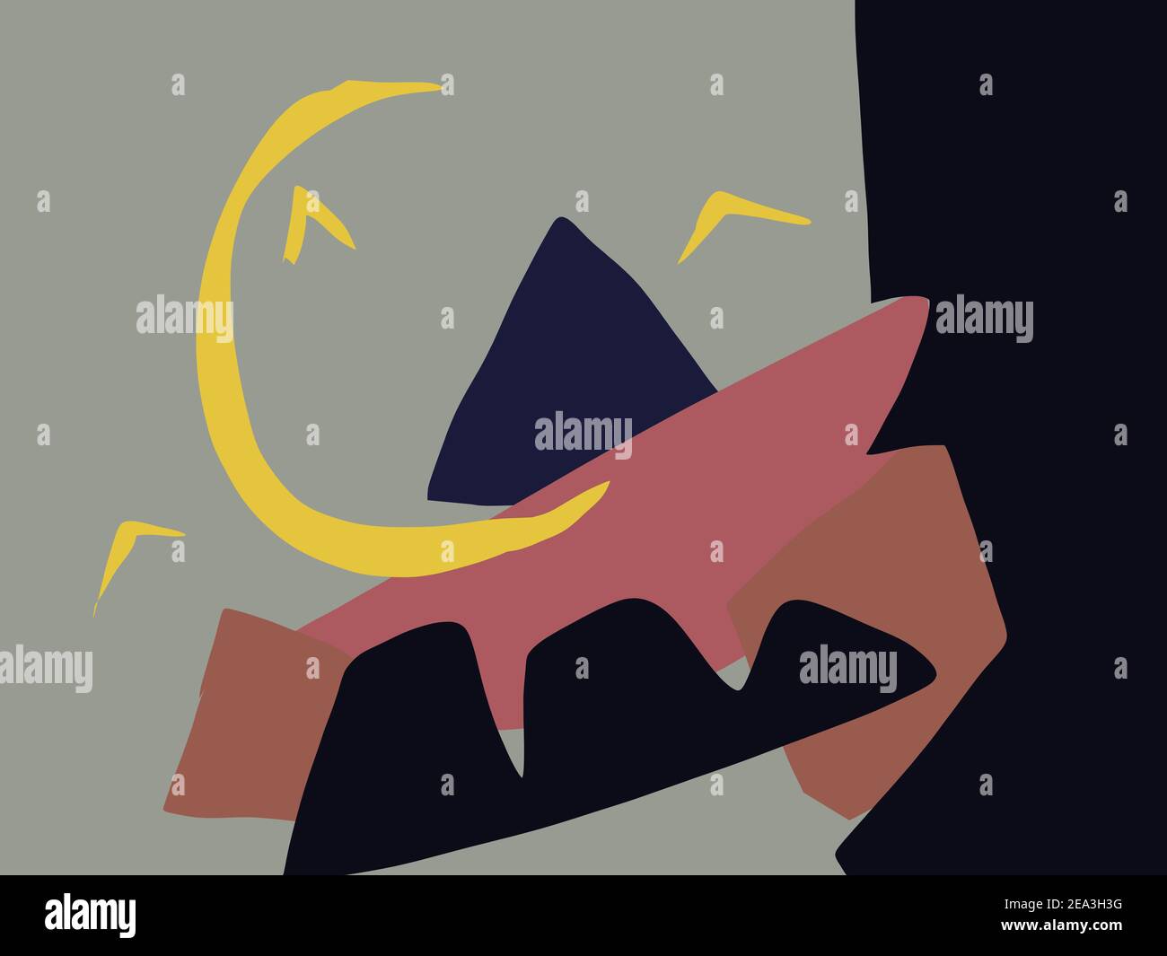 simple shapes Moon and bird. Trendy and arty color art. Design for art ...