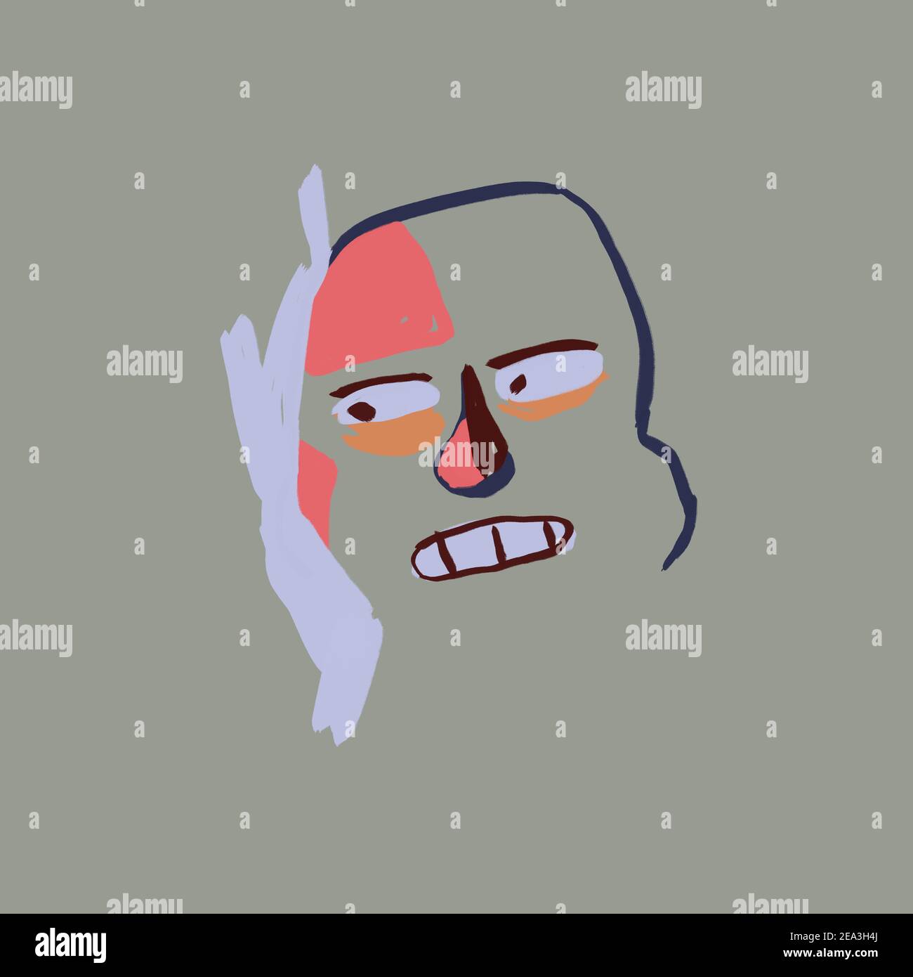 Minimal Sketch Man Portrait. Strange smile. Rough paint with line and ...