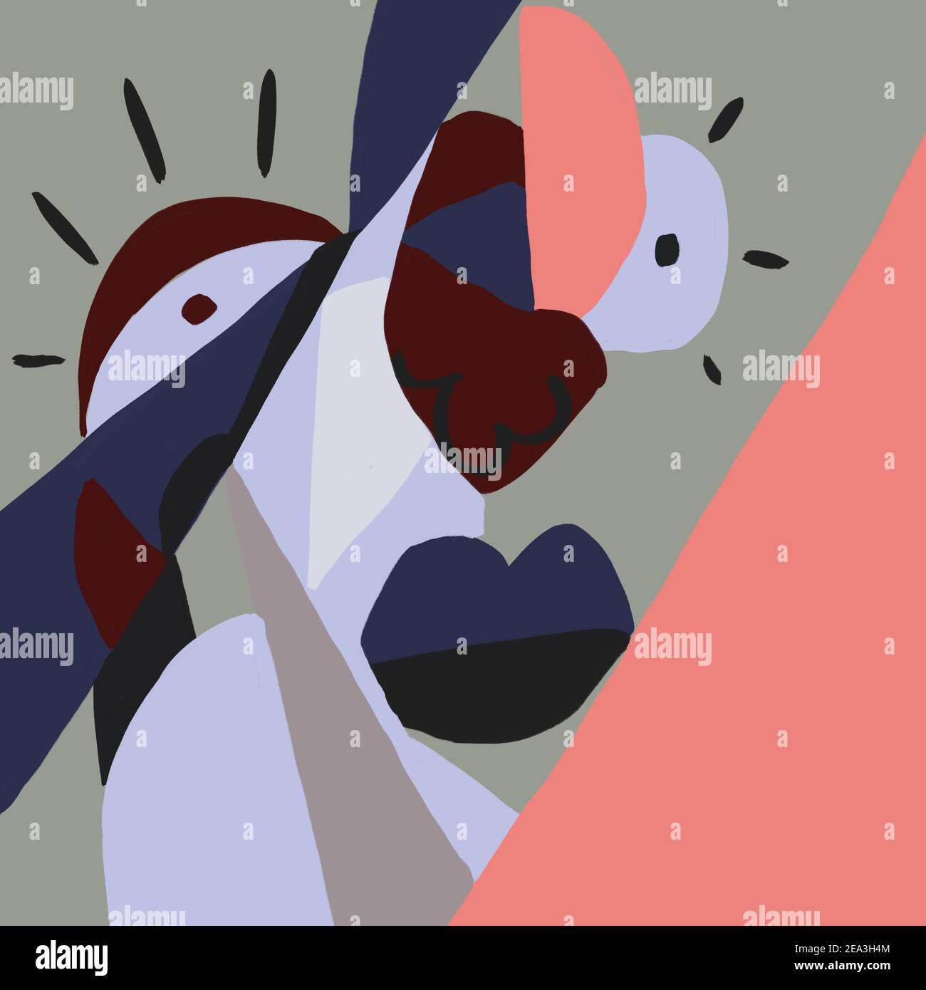 Abstract Cubism face with eye and nose. Humanism african art style with ...