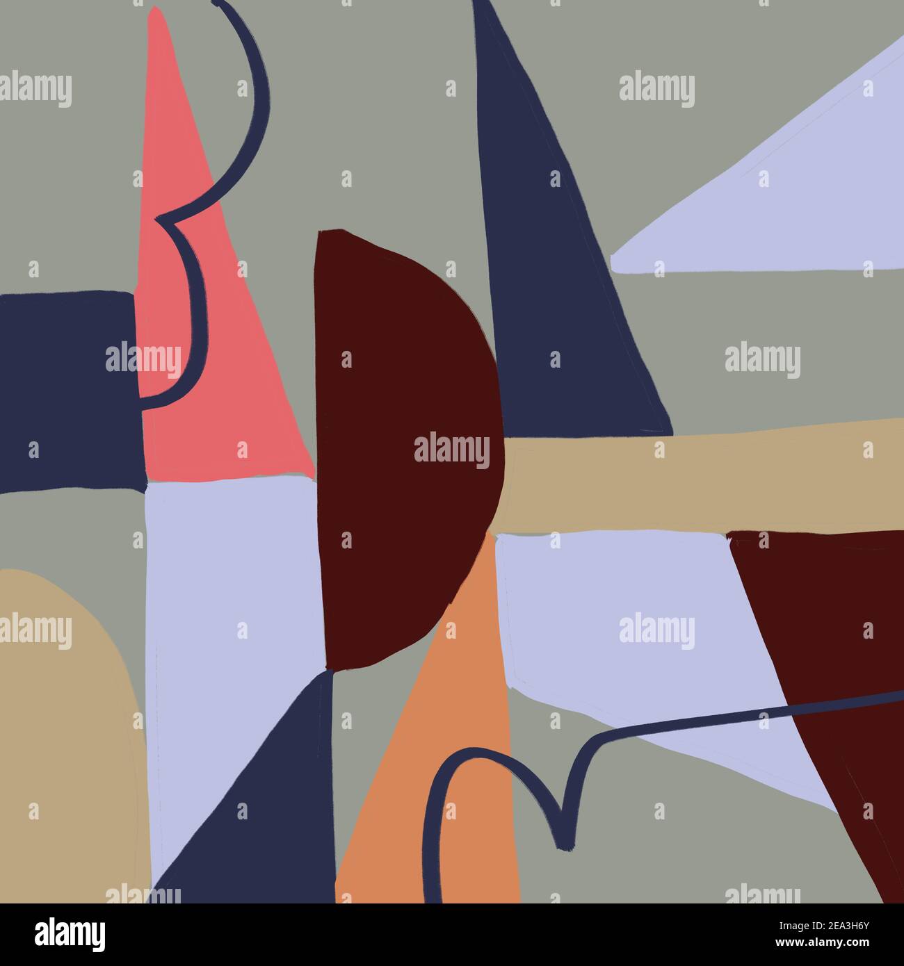 Seamless abstract cubism pattern with simple shapes and line art ...