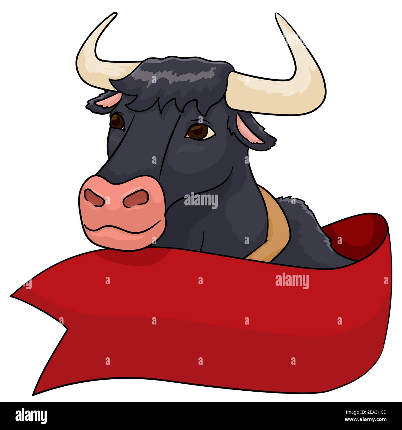 Ox with dark hide and belt with a red ribbon template around it ...