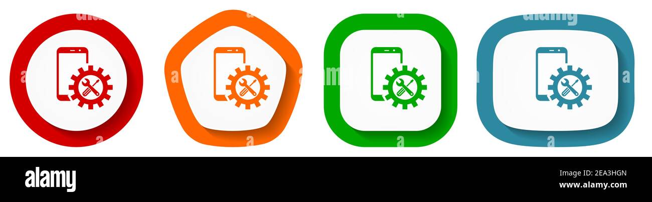 Mobile phone, smartphone service vector icon set, flat design buttons ...
