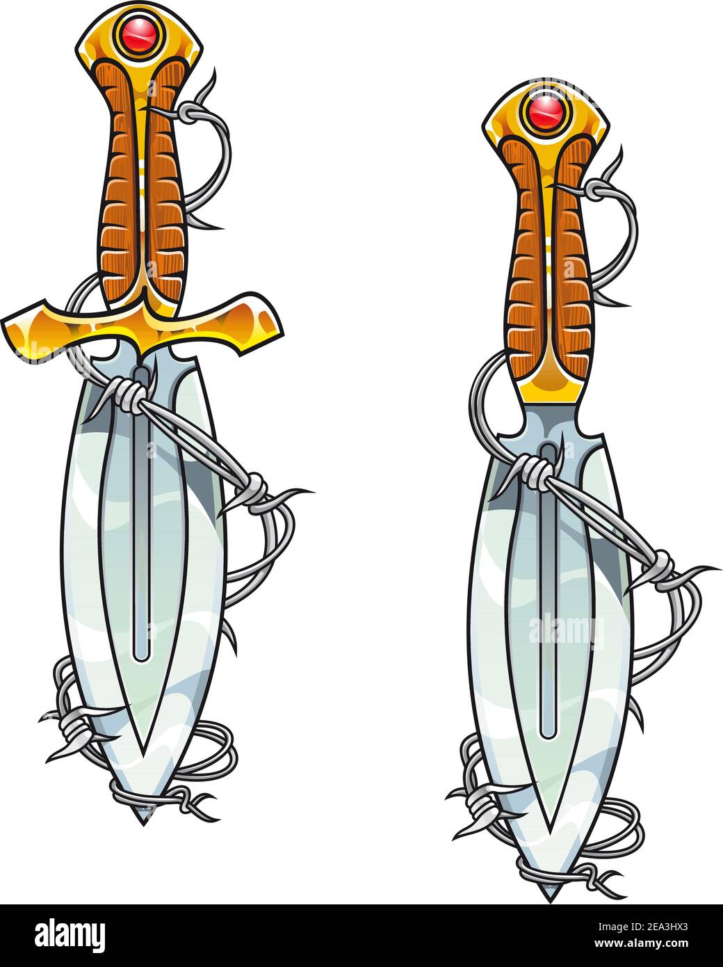 Vintage sharp dagger with barbed wire for tattoo design Stock Vector ...