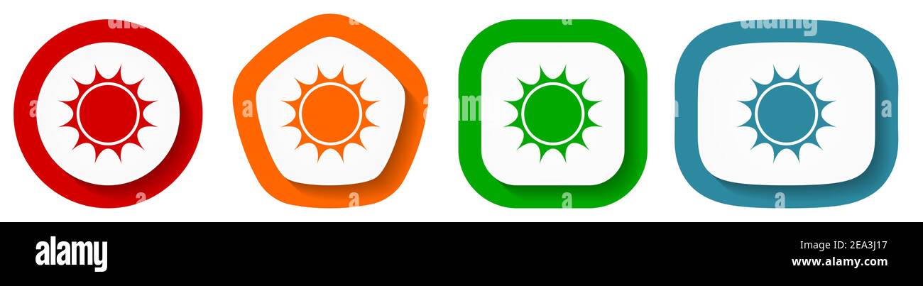 Sun vector icon set, flat design buttons on white background Stock ...