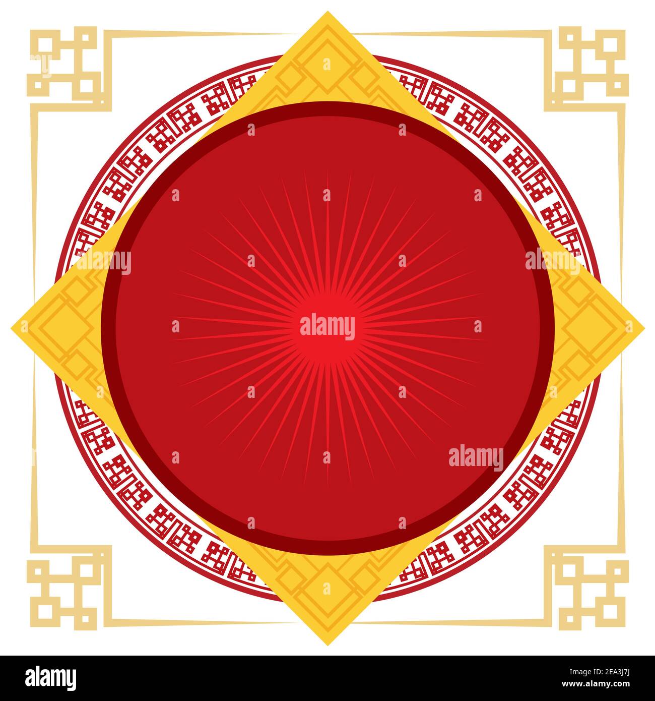 Template in Chinese style with red button, yellow rhombus and round ...