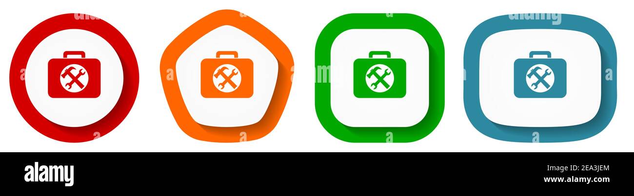 Toolkit vector icon set, flat design buttons on white background Stock ...