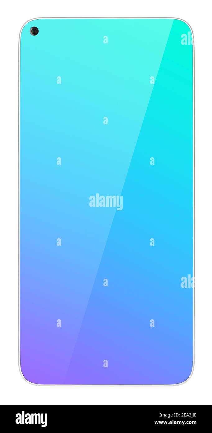 Front view of modern white smartphone with empty screen isolated on ...