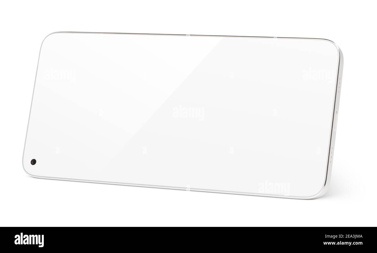 Modern white smartphone with white touch screen standing on the side ...