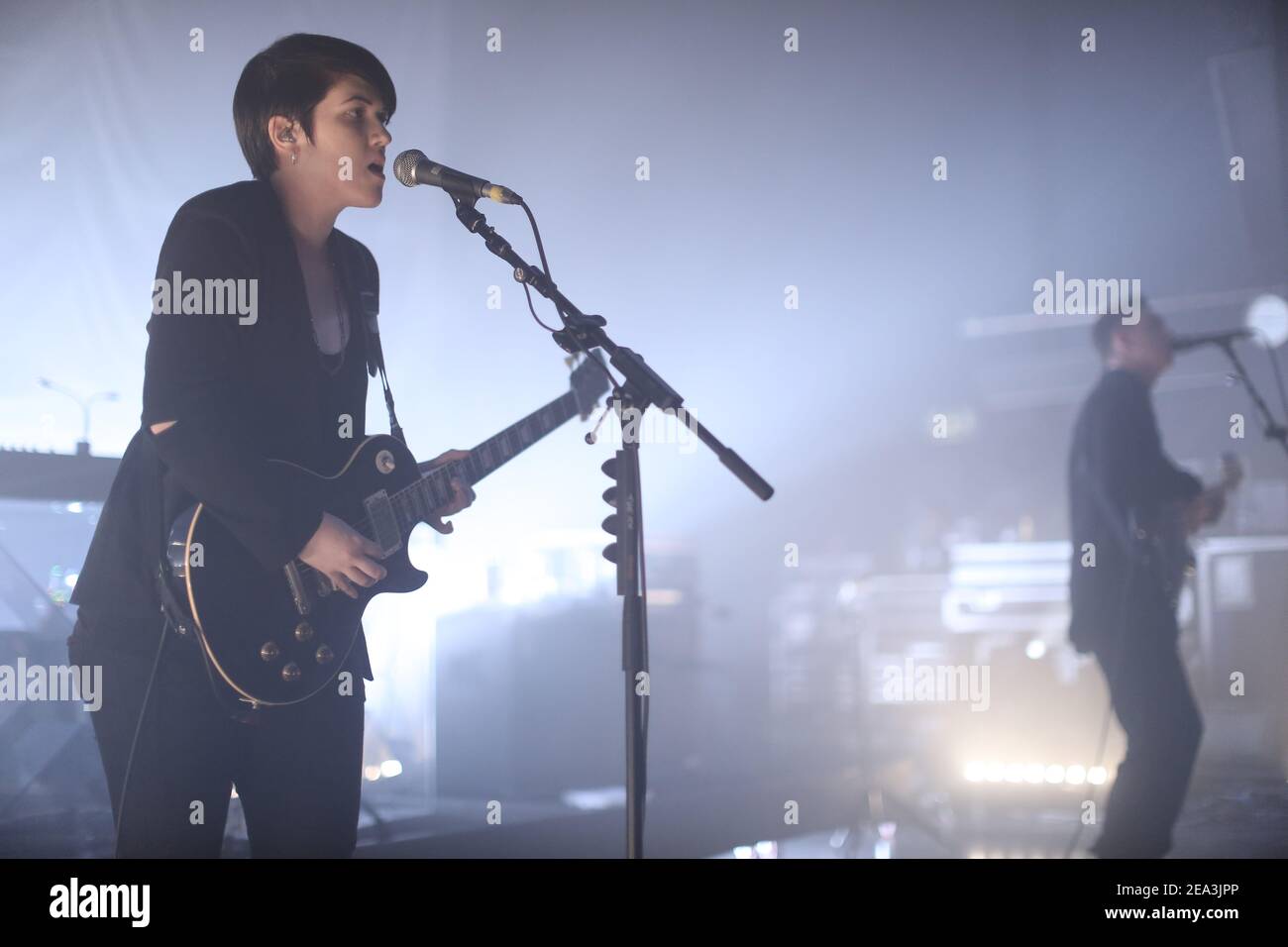 The xx performing live on stage at the Shepherds Bush O2 in London ...