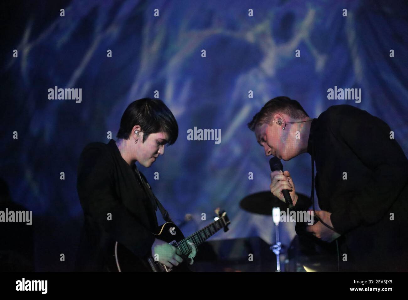 The xx performing live on stage at the Shepherds Bush O2 in London ...