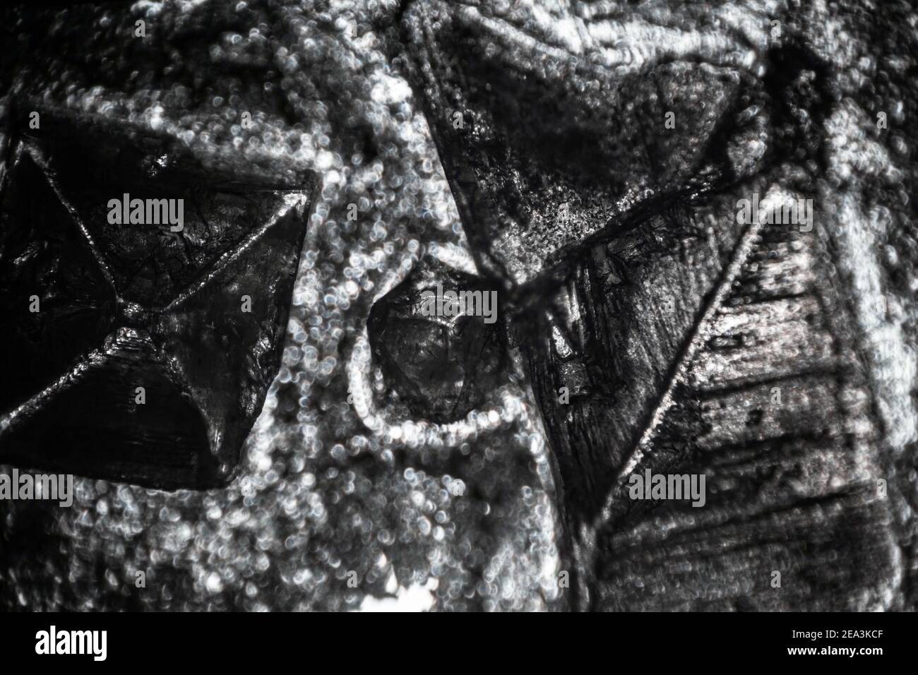 Amazing salt crystal close up under the light microscope. Grown crystal ...