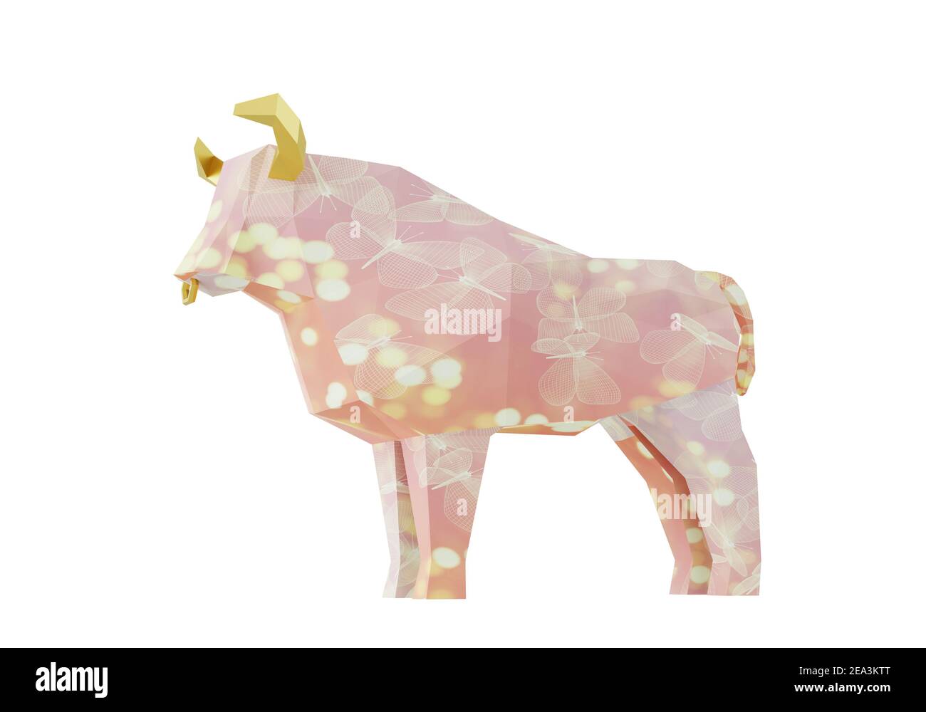 Low Poly Pink Bull, folded paper animal figurine, 3d render Stock Photo ...