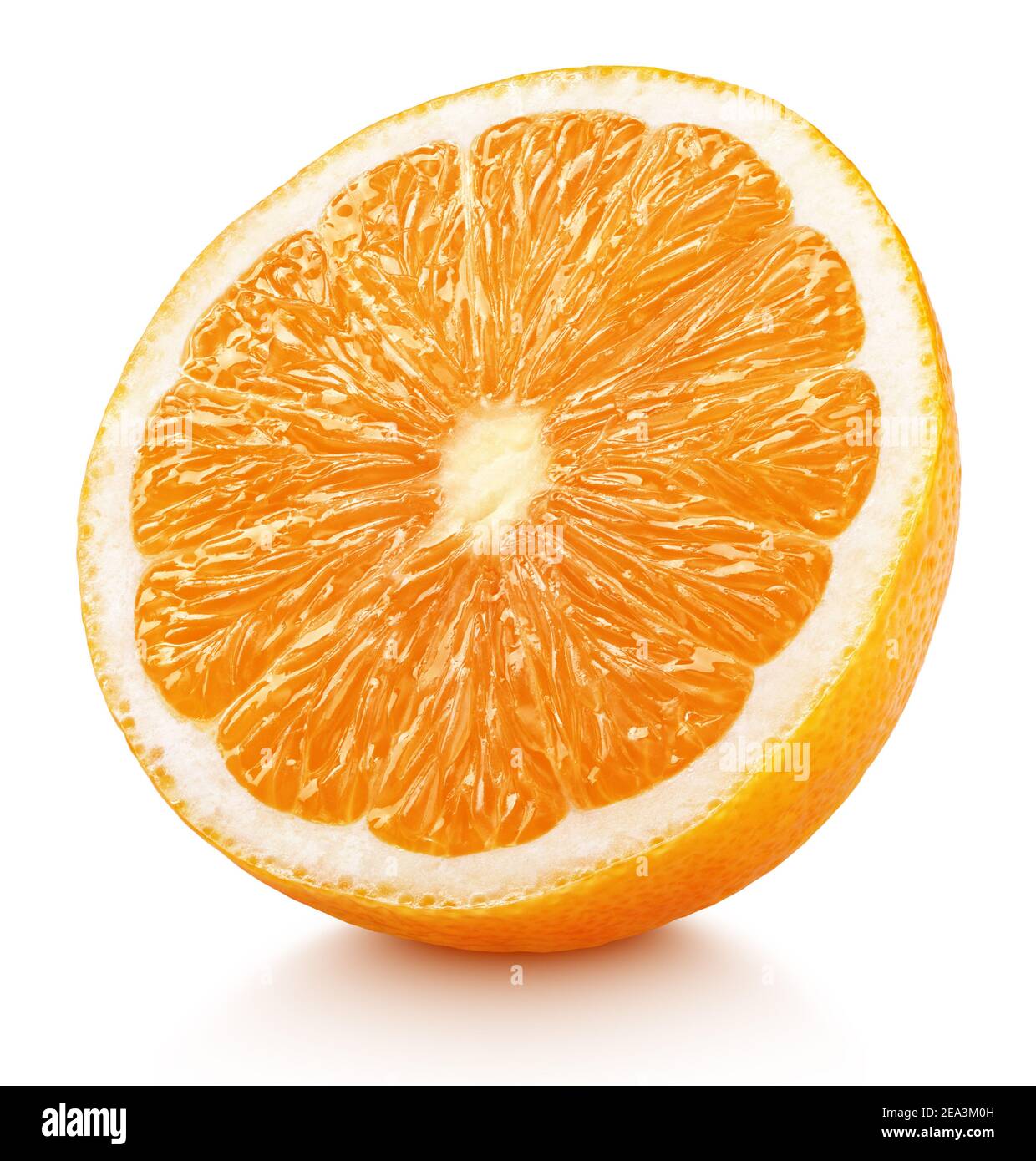Ripe half of orange citrus fruit isolated on white background with ...