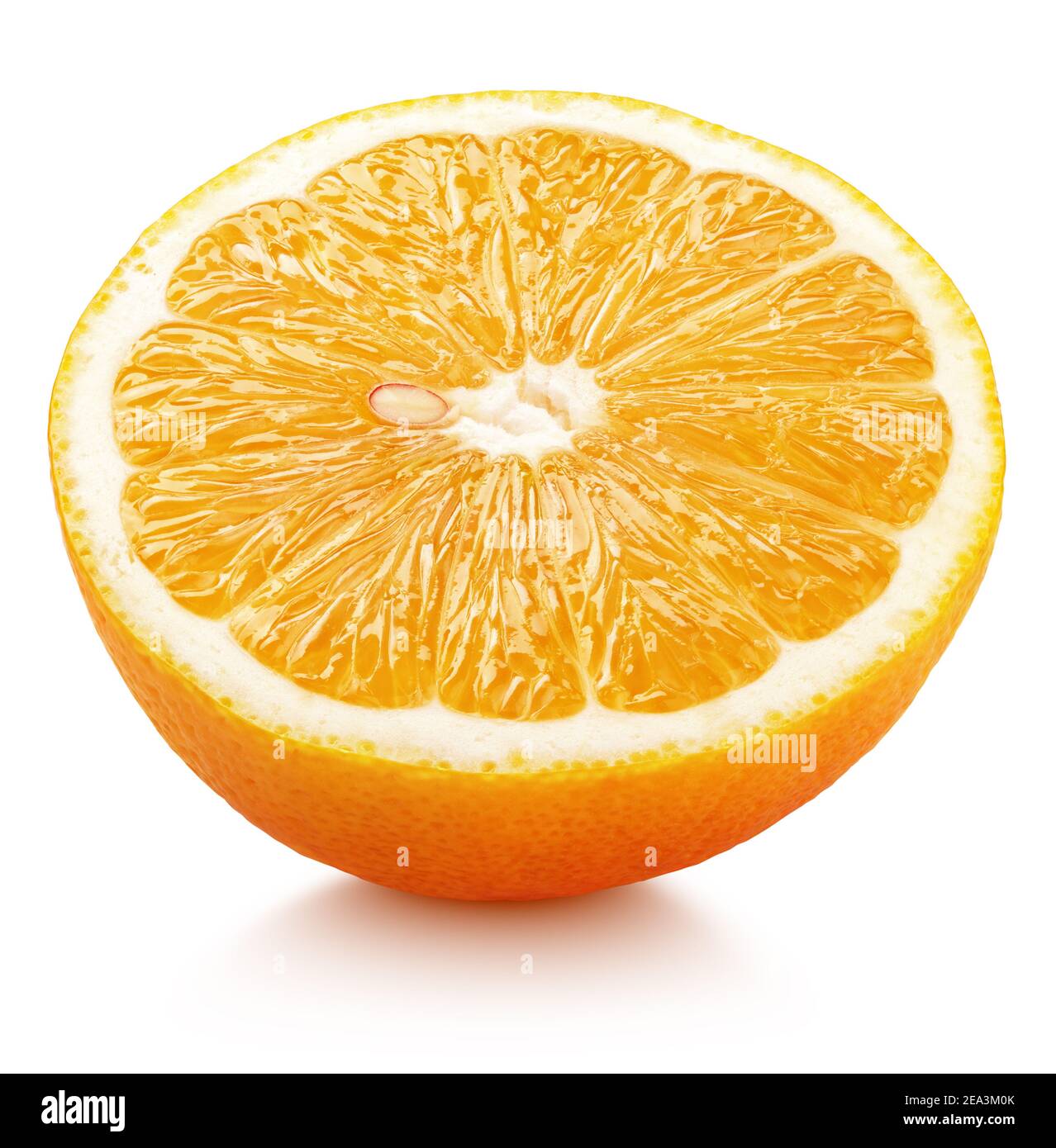 Ripe half of orange citrus fruit isolated on white background with ...
