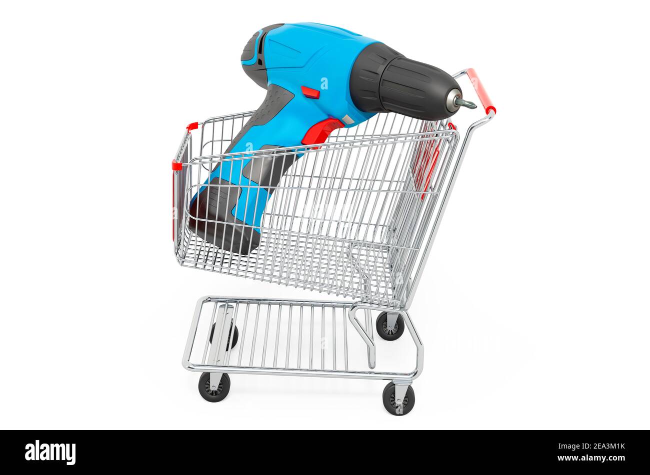 Shopping cart with screw gun. 3D rendering isolated on white background ...