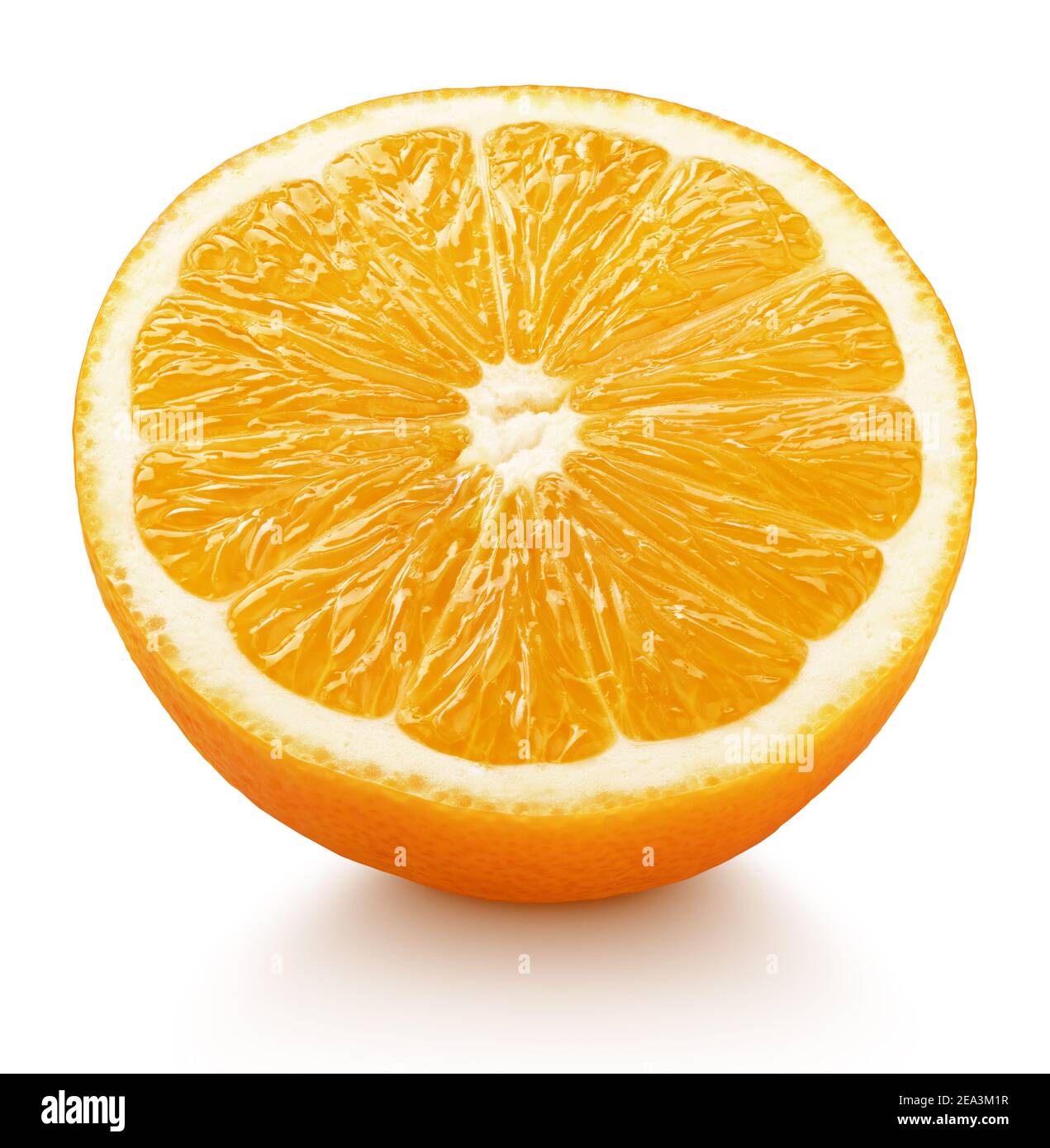 Ripe half of orange citrus fruit isolated on white background with ...