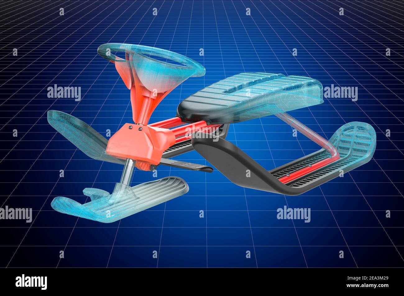 Visualization 3d cad model of snow slider, blueprint. 3D rendering ...