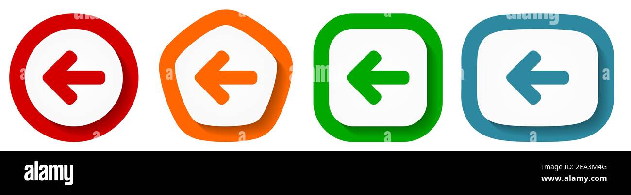 Left arrow, back vector icon set, flat design buttons on white ...