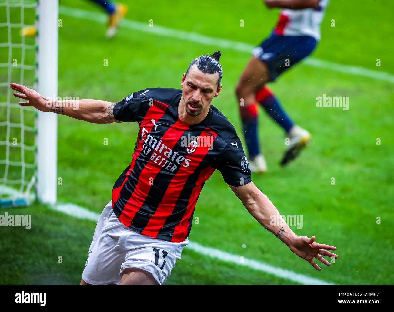 Zlatan Ibrahimovic of AC Milan celebrates after scoring a goal during ...