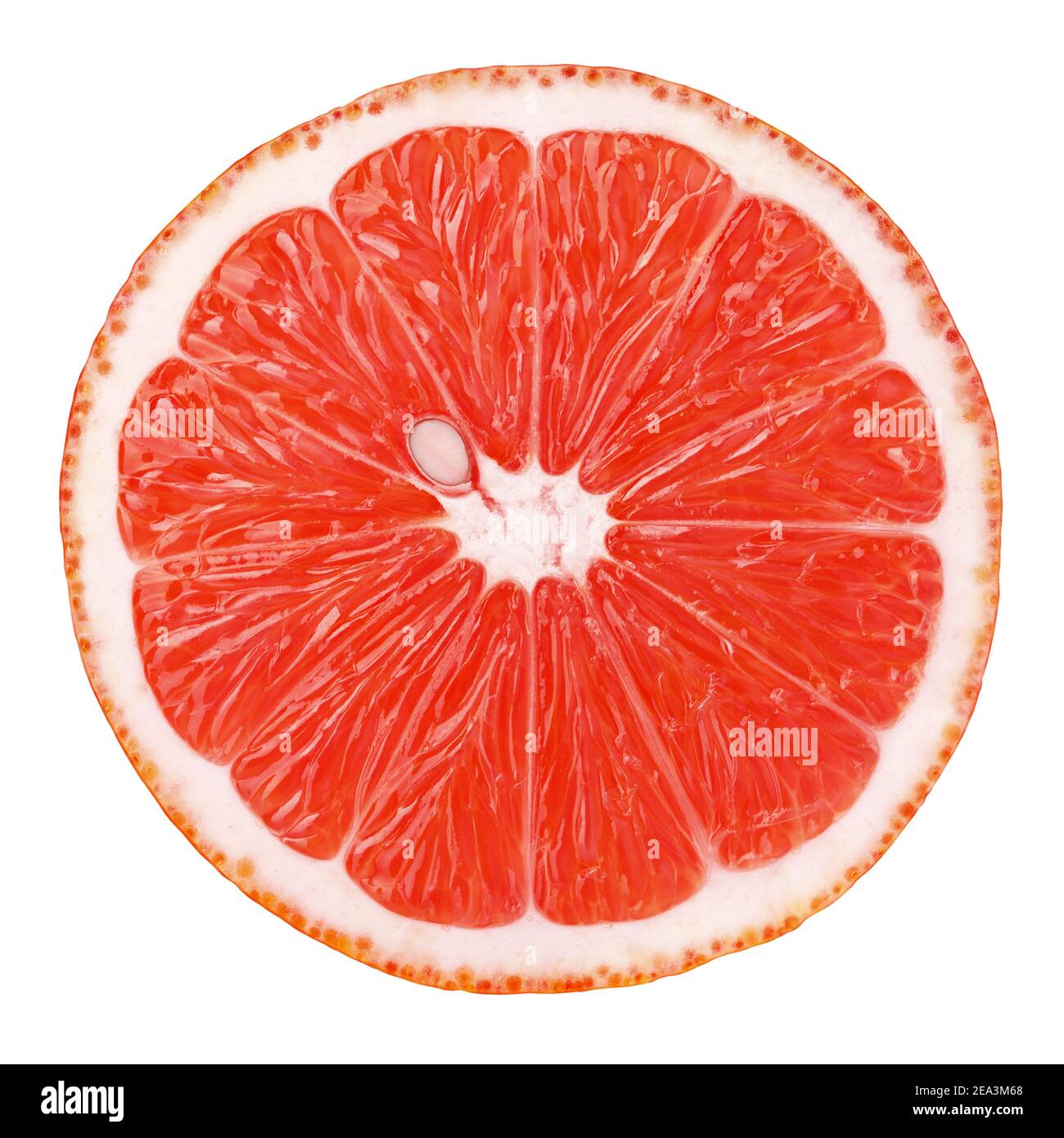 Top view of textured ripe slice of pink grapefruit citrus fruit ...