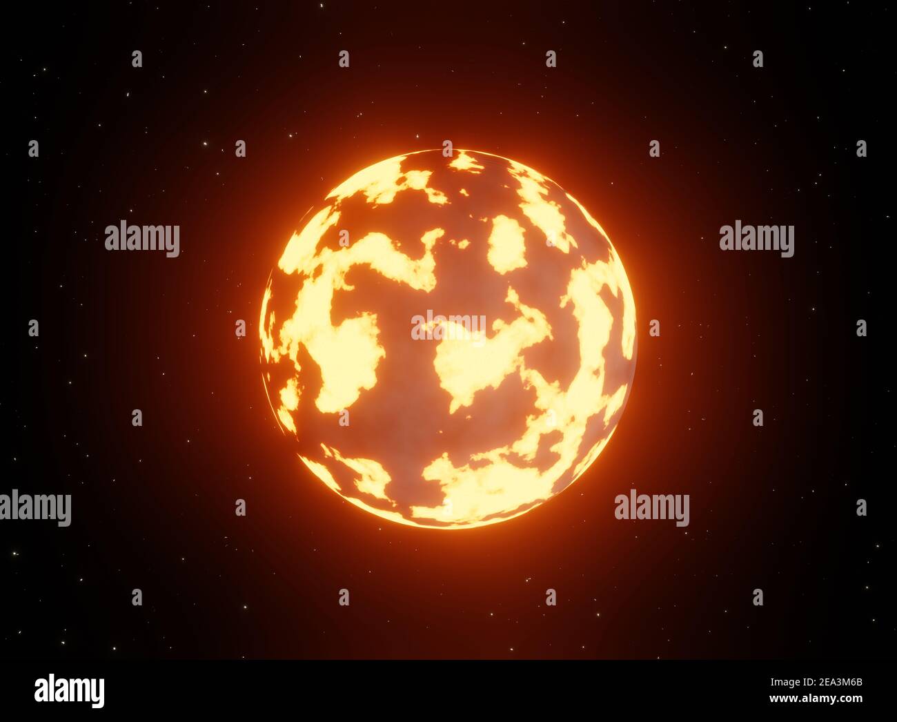Fire hot alien planet with volcanic activity, 3d render Stock Photo - Alamy