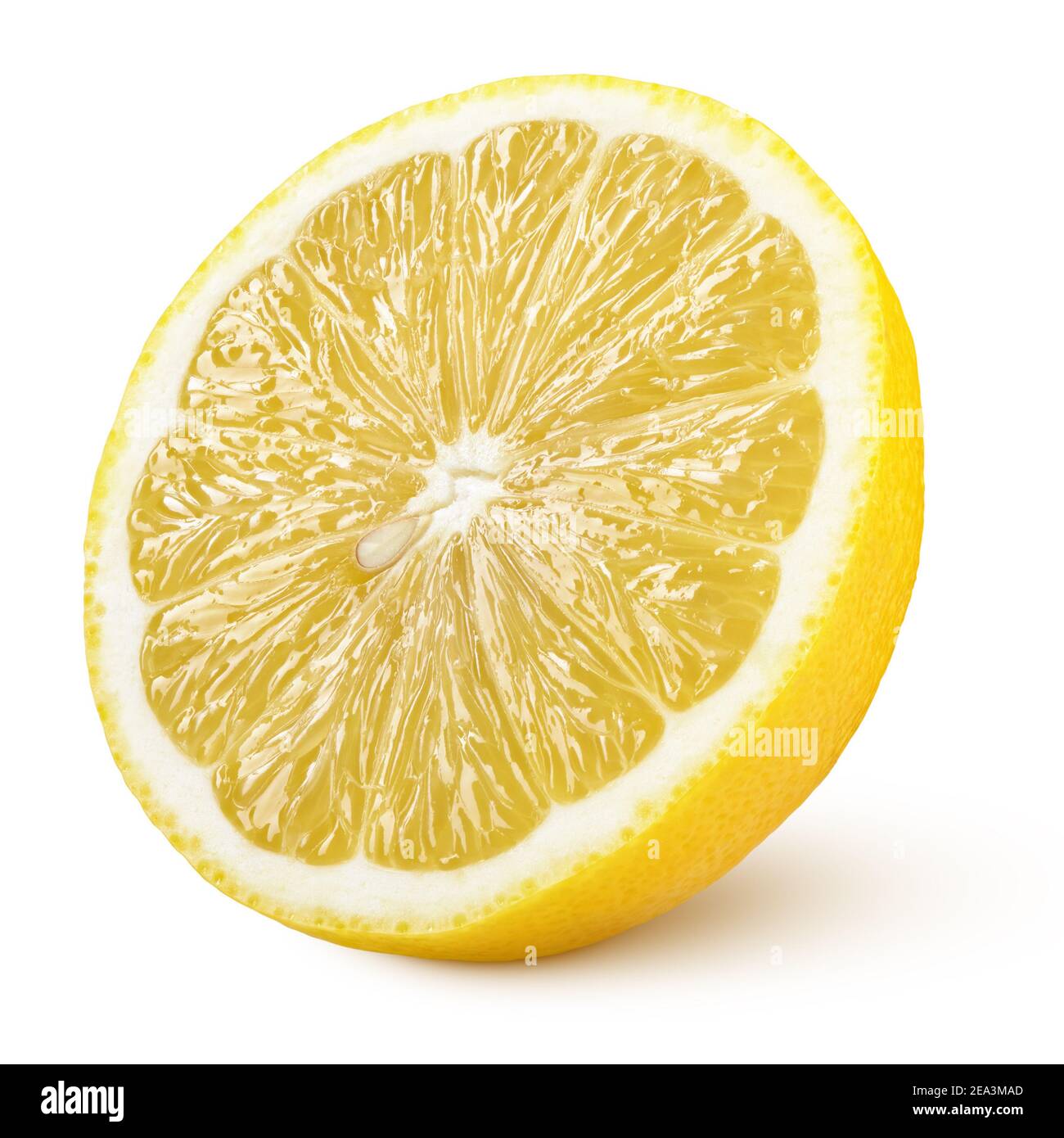 Ripe half of yellow lemon citrus fruit isolated on white background ...