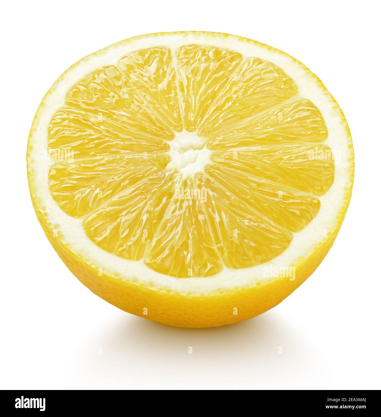 Ripe half of yellow lemon citrus fruit isolated on white background ...