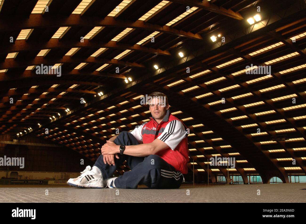 French Athlete Jean Galfione poses for our photographer during an ...