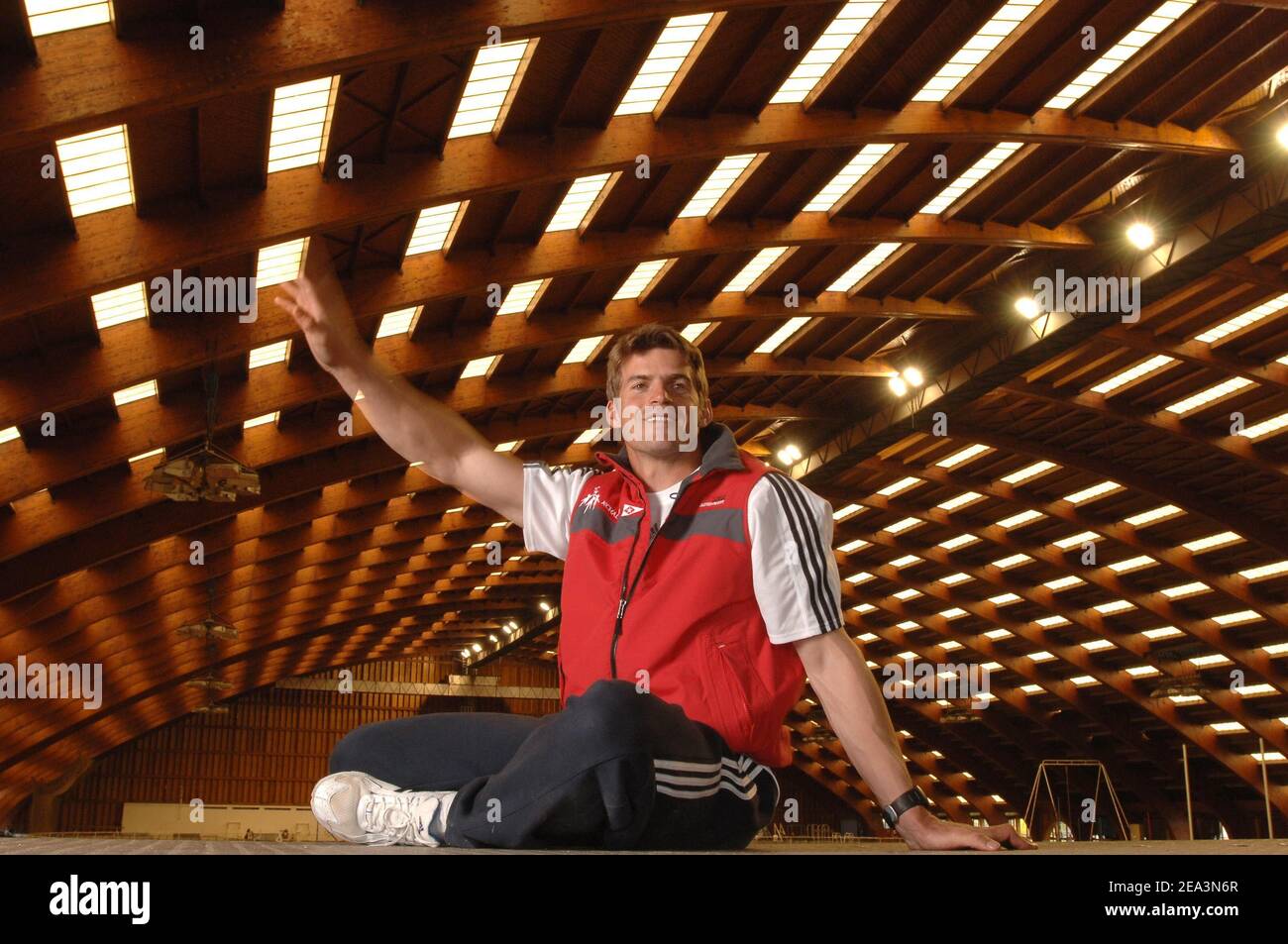 French Athlete Jean Galfione poses for our photographer during an ...