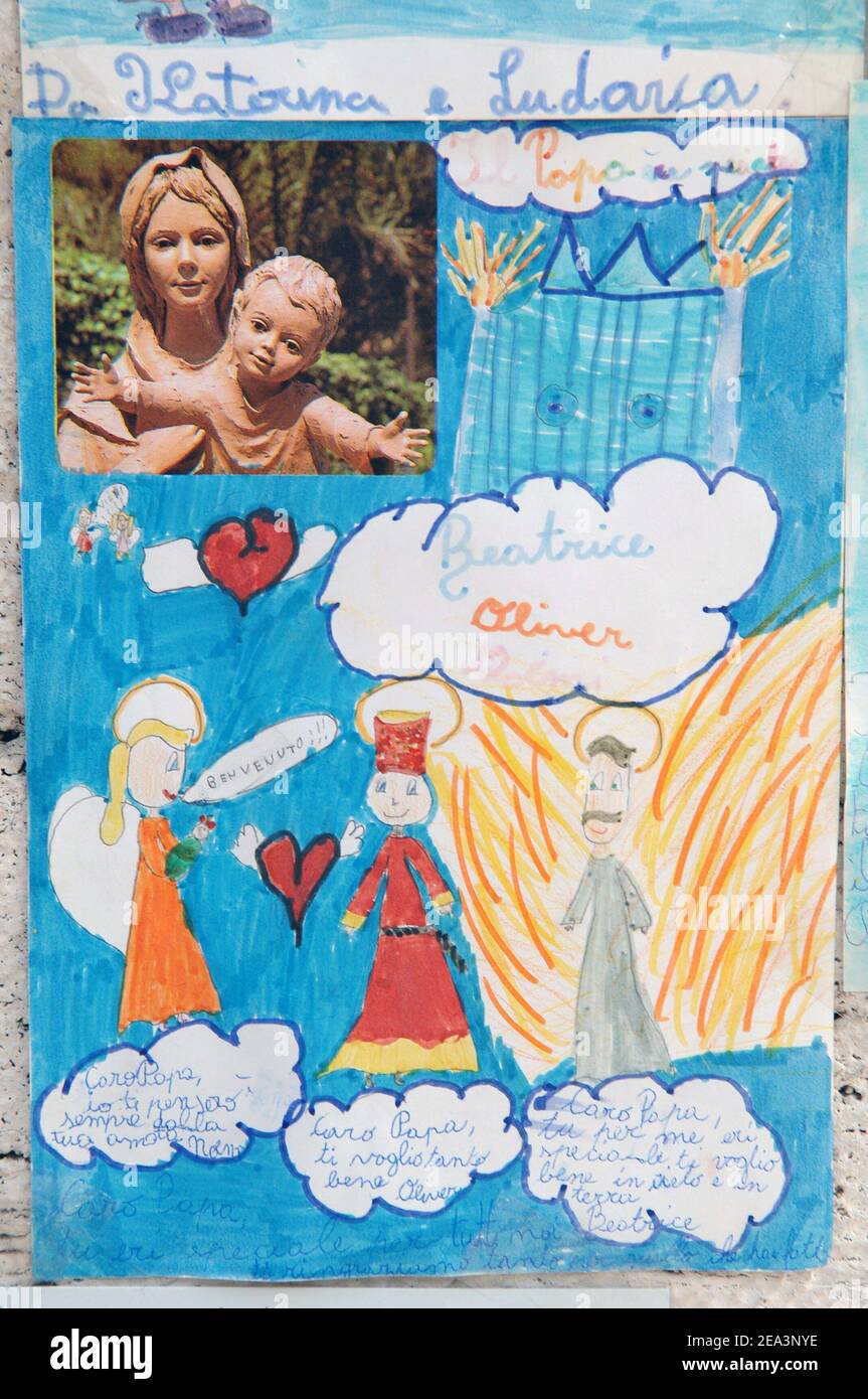 Numerous children drawings are displayed around St Peter's Square to ...