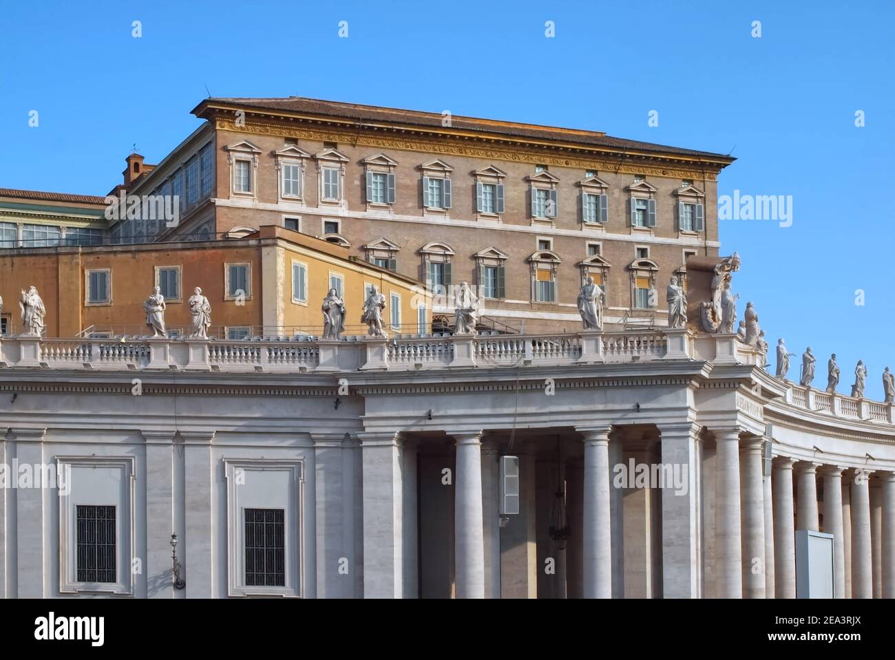 Empty St. Peters square in Rome in Italy with blue sky Stock Photo - Alamy