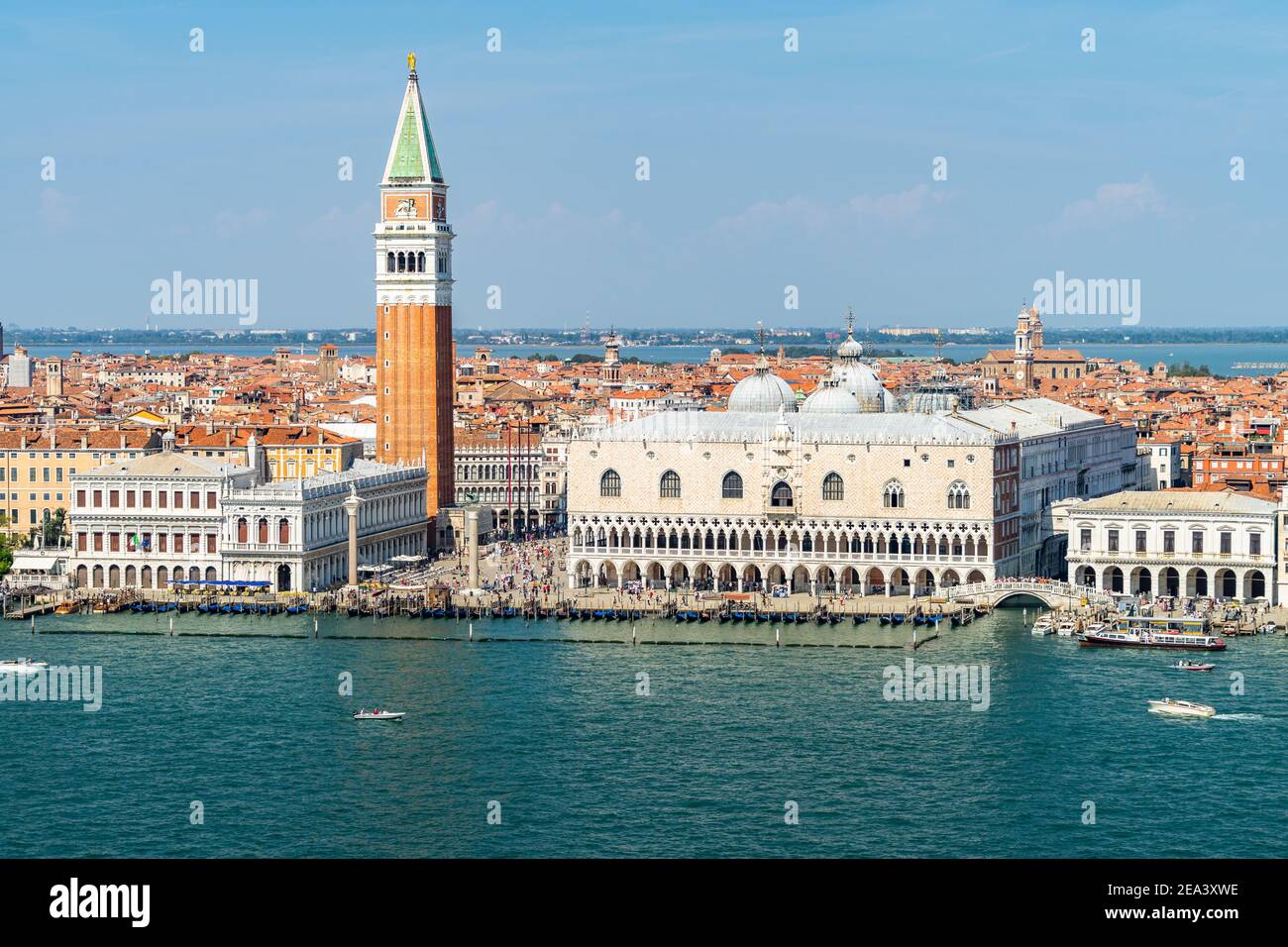 View of Venice in a clear sunny day with the most iconic landmarks: St ...