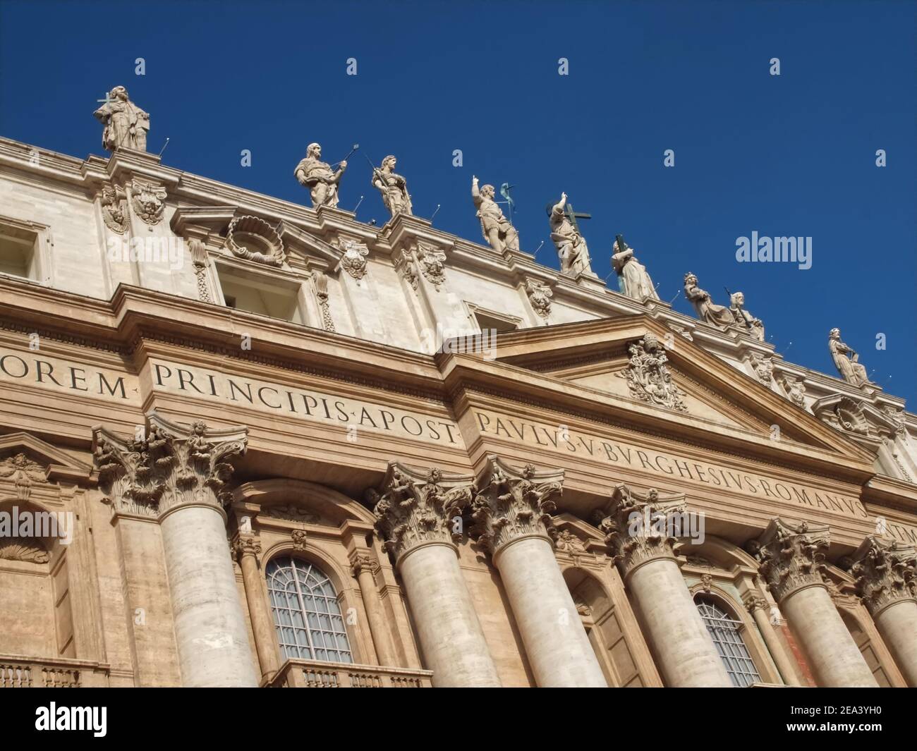 Empty St. Peters square with Saint Peter basilica in Rome in Italy with ...