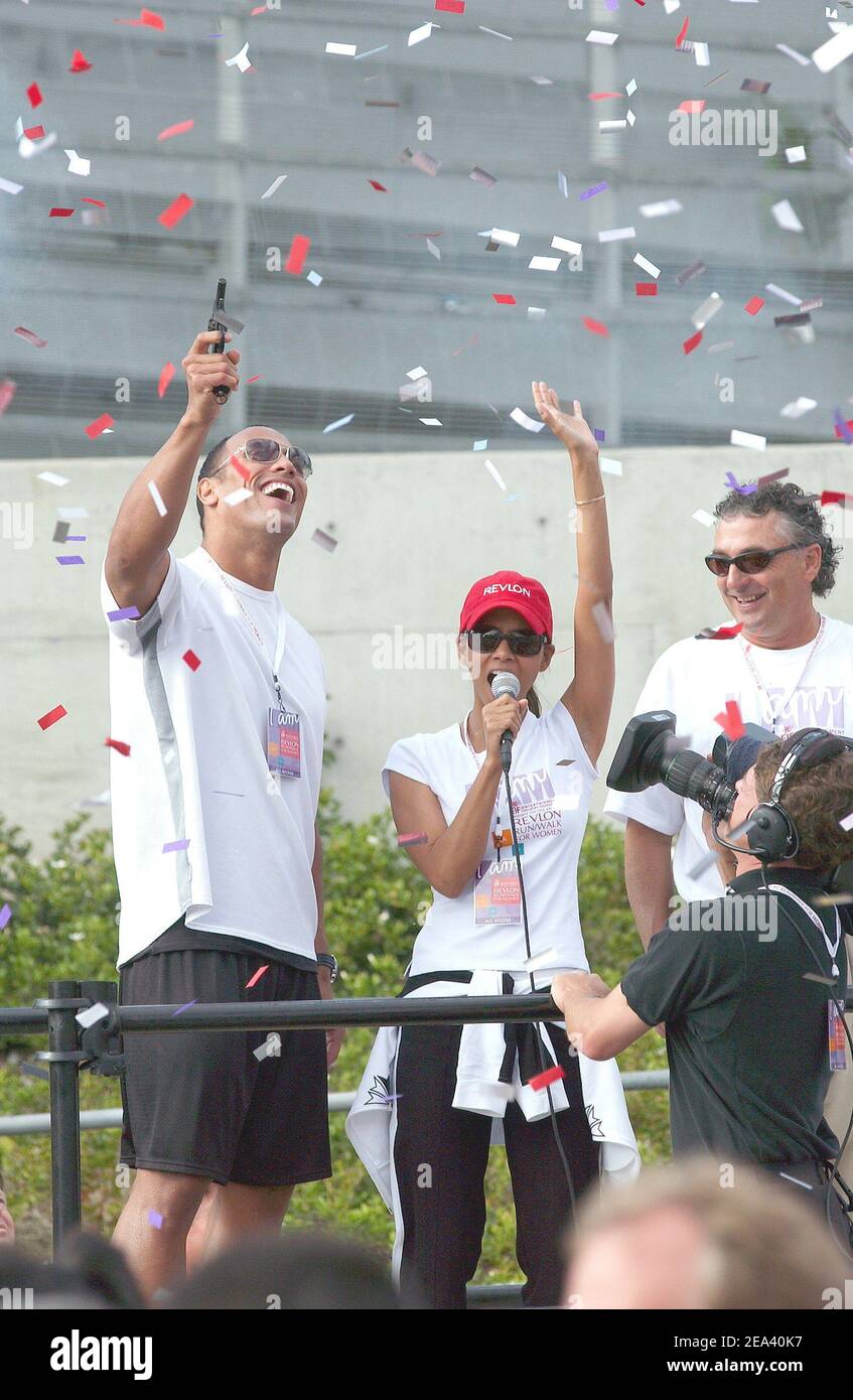 Halle Berry and Dwayne 'The Rock' Johnson give the start signal at the ...