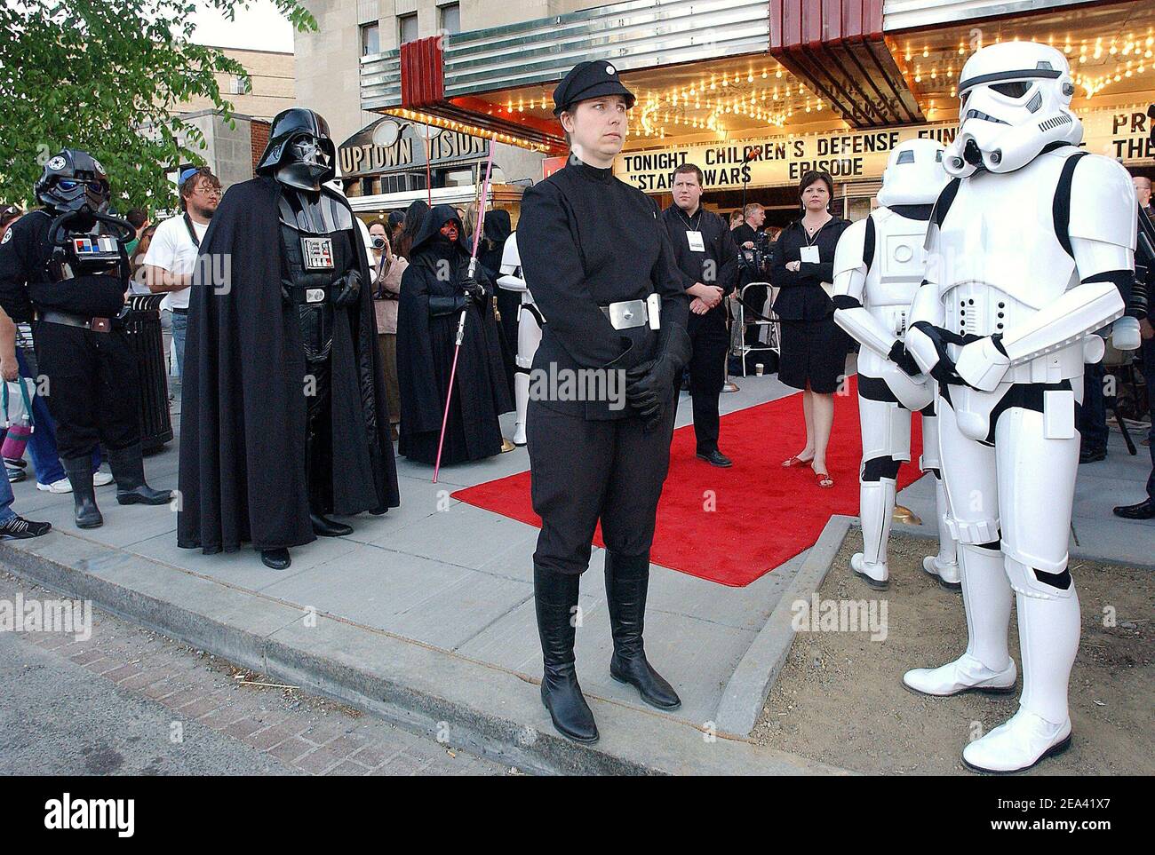Characters from Star Wars movies outside the Uptown Theater at the ...