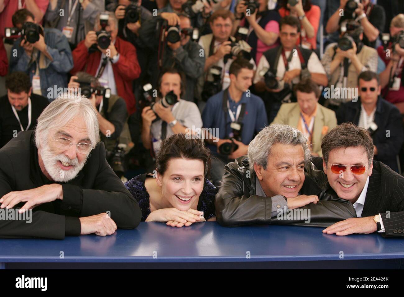 French actors Daniel Auteuil (R), Maurice Benichou and Juliette Binoche ...