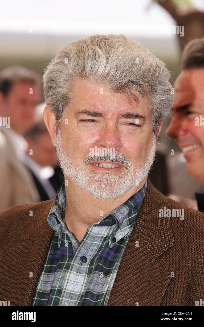 US director George Lucas poses at a photocall for his film 'Star Wars ...