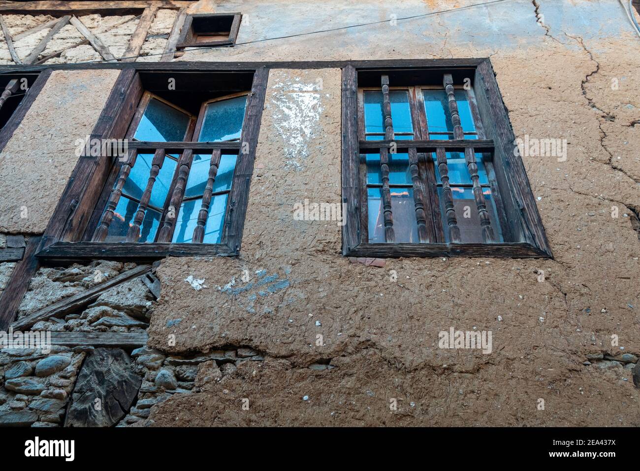 Birgi house with mud brick, turd wall and wooden windows Stock Photo ...