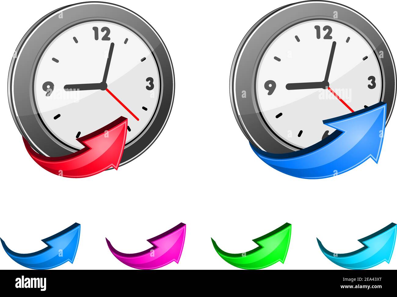 Clock icons and glossy arrow set for design Stock Vector Image & Art ...