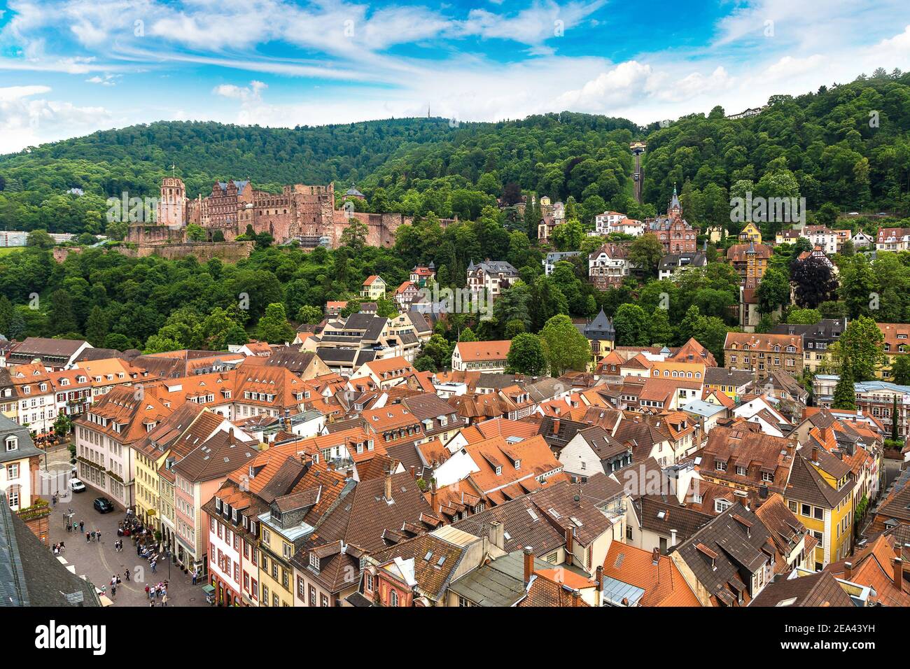 Panoramic aerial view of Heidelberg and ruins of Heidelberg Castle ...