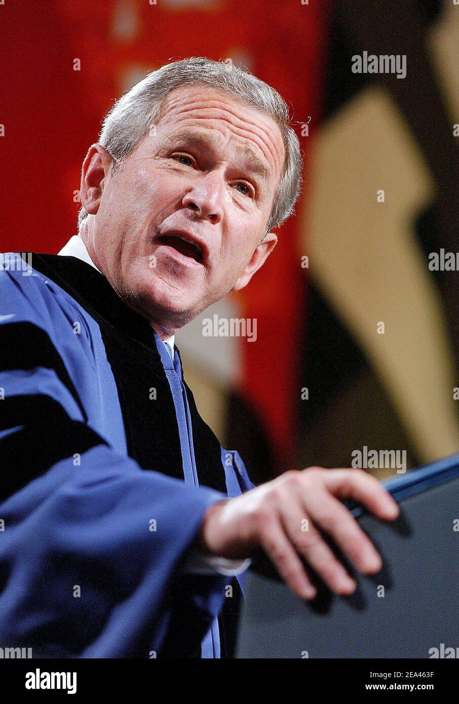 President George W. Bush visits Calvin College on May 21, 2005 in Grand ...