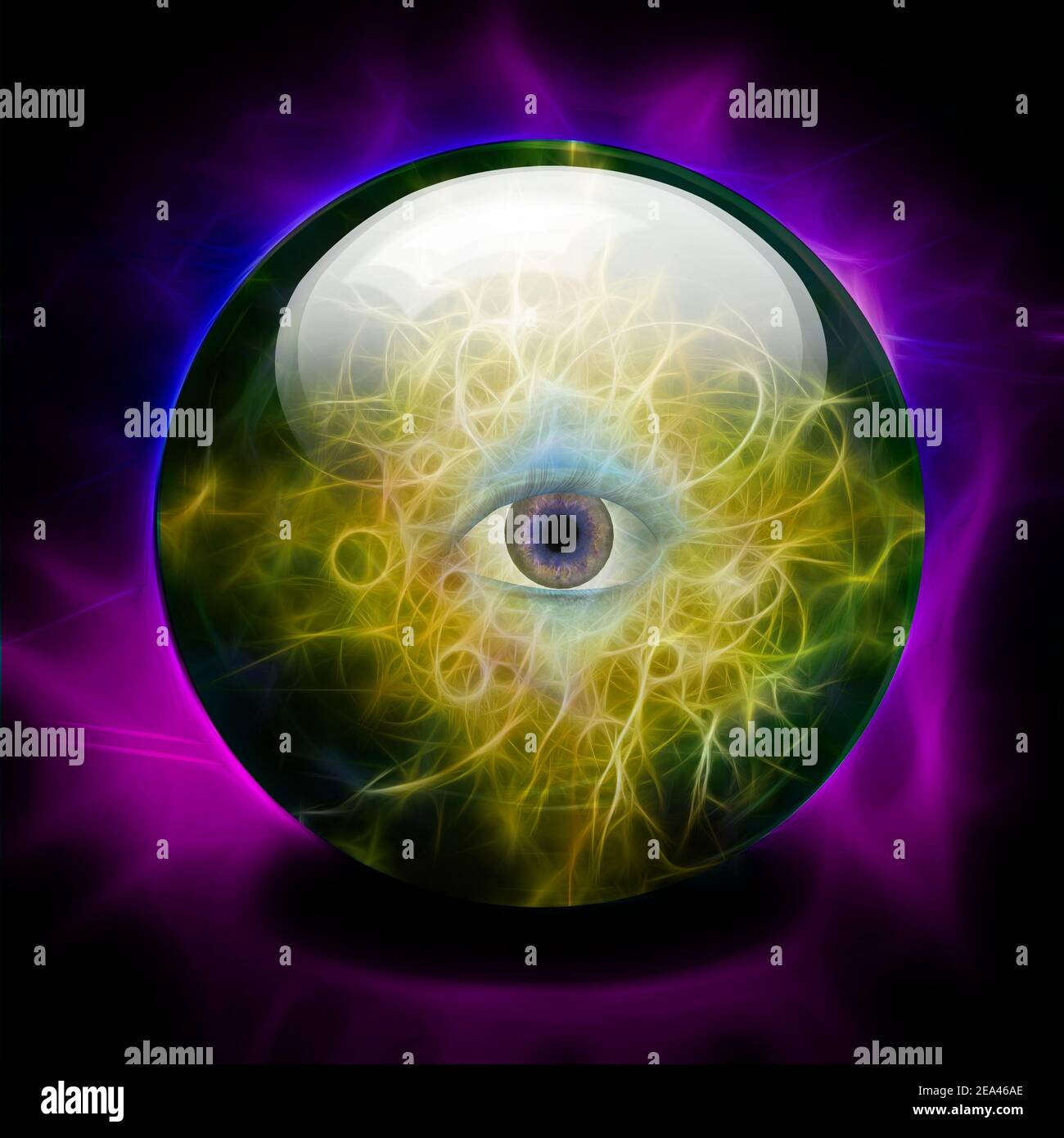Crystal Ball with Eye and Galaxy. 3D rendering Stock Photo - Alamy